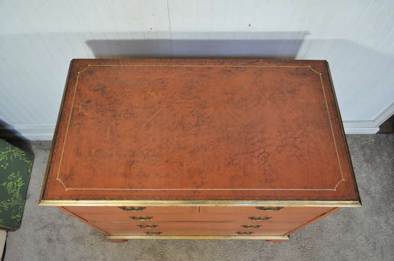 Vintage Orange Tooled Leather Wrapped Commode Chest of Drawers by Gus ...