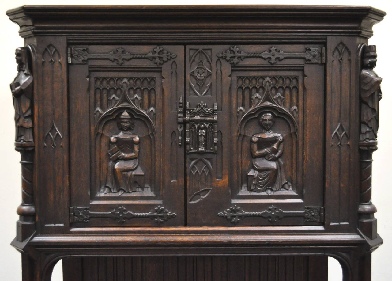 19th Century Belgian Carved Oak Dry Bar Cabinet Flemish Gothic Revival ...