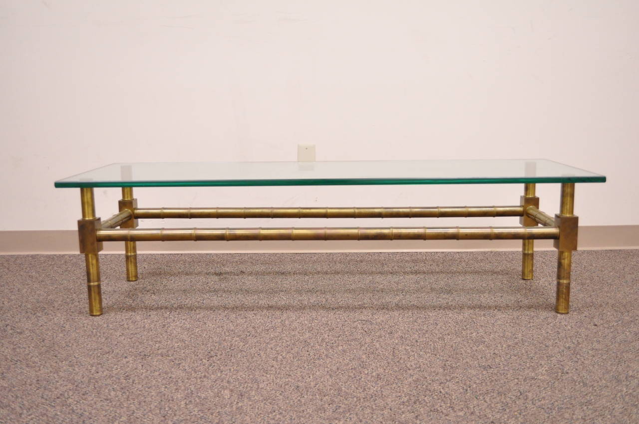 Hollywood Regency Brass Faux Bamboo Rectangular Glass Coffee Table ...