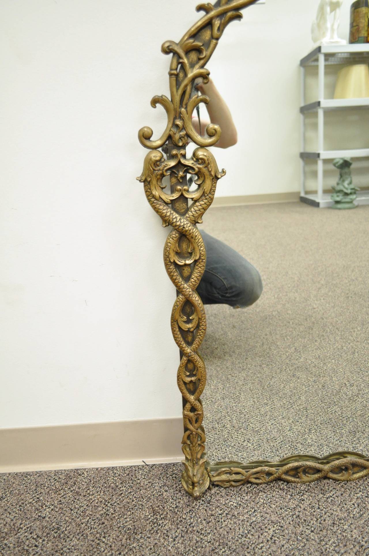 19th C. Bronze Poseidon Scrolling Serpent or Dolphin Console Wall ...