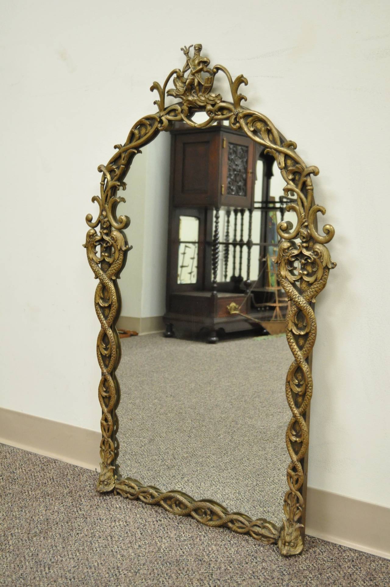 19th C. Bronze Poseidon Scrolling Serpent or Dolphin Console Wall ...