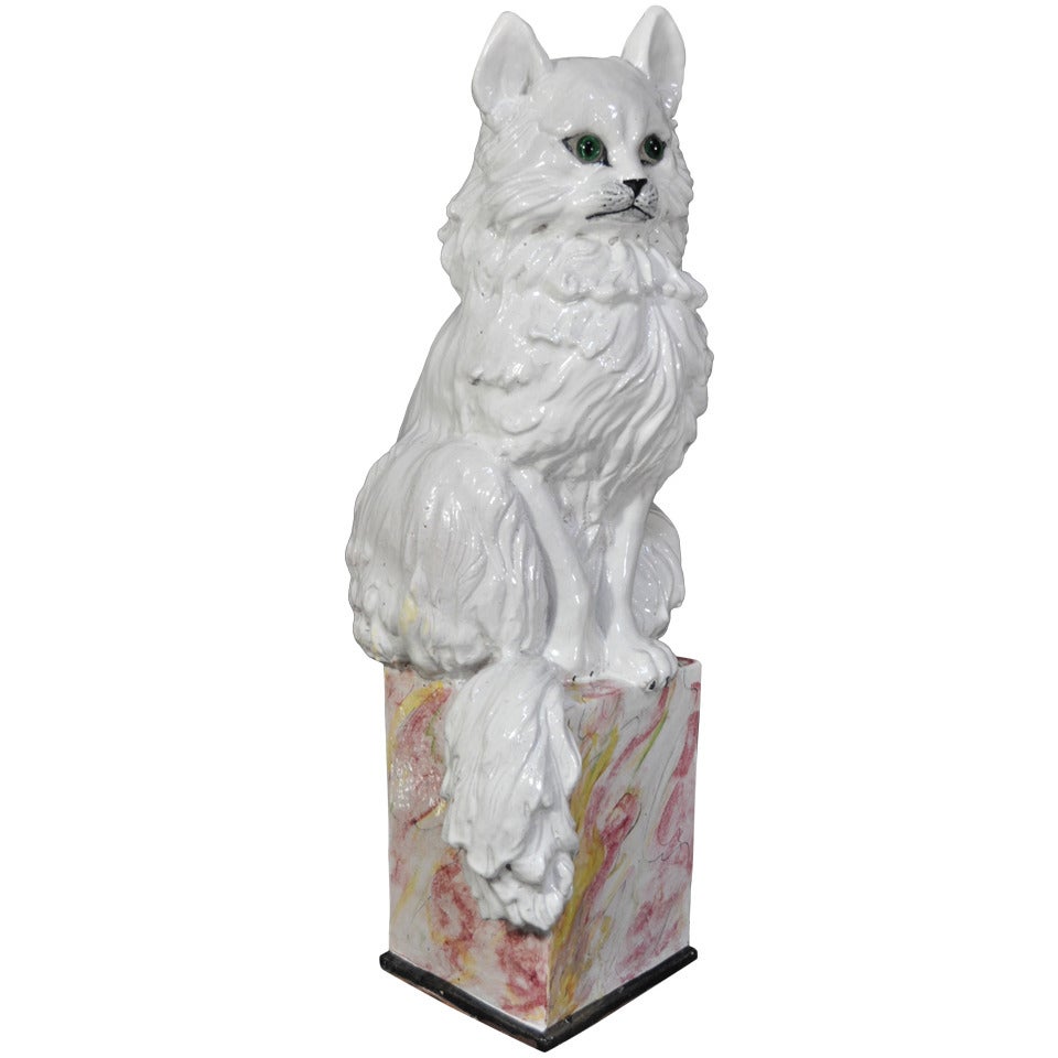 Stately Italian Terra "Cat" Ta Garden Sculpture - Terra Cotta Glazed ...