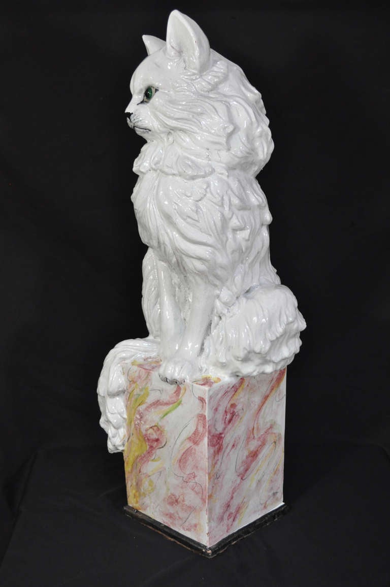 Stately Italian Terra "Cat" Ta Garden Sculpture - Terra Cotta Glazed ...