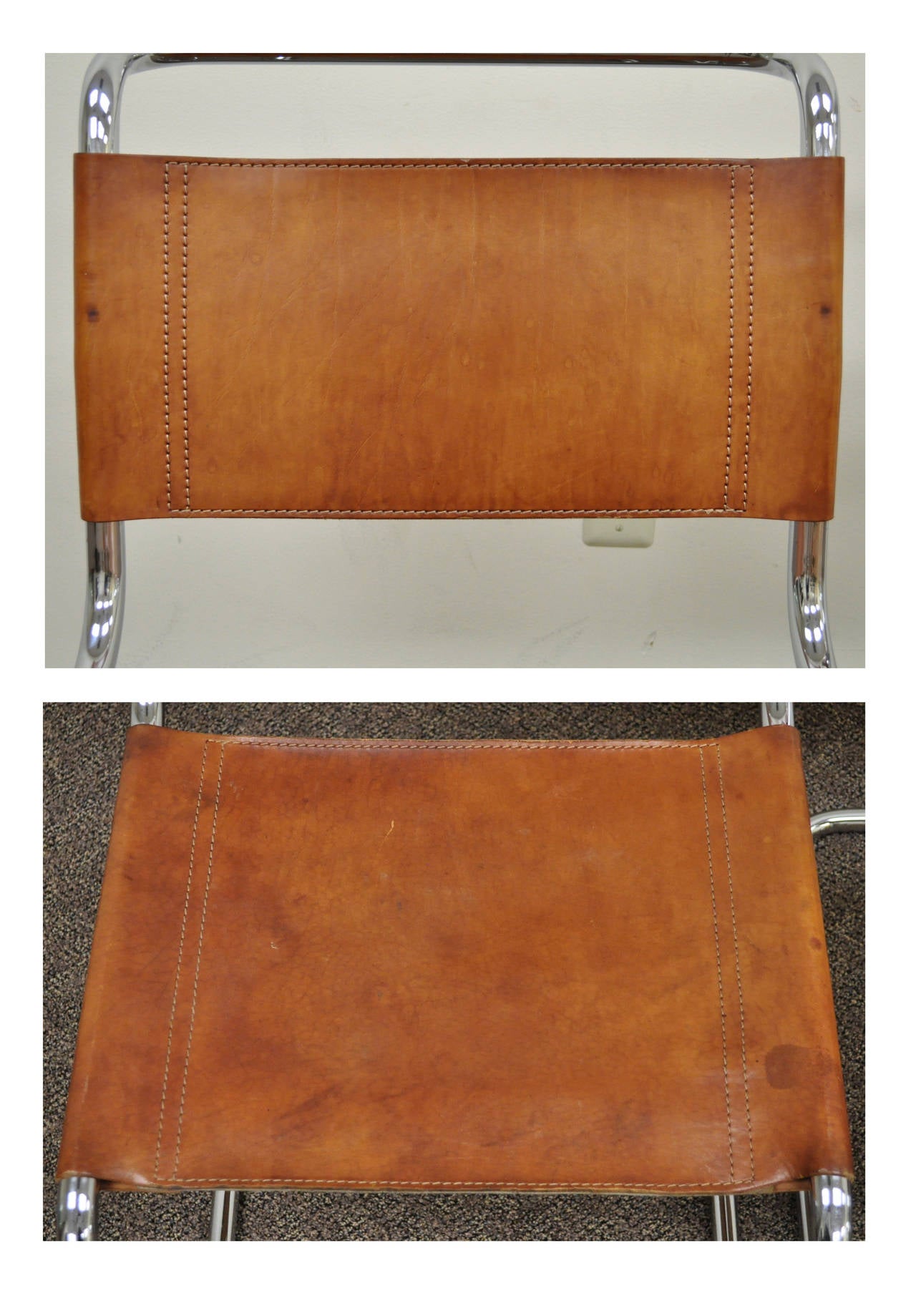 Pair of Mr Brown Leather and Chrome Chairs Attributed to Mies van der ...