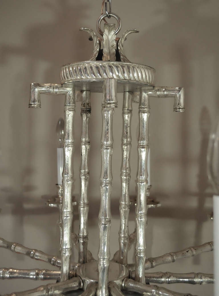 Hollywood Regency Faux Bamboo Silver Plated Pagoda Chandelier at 1stDibs