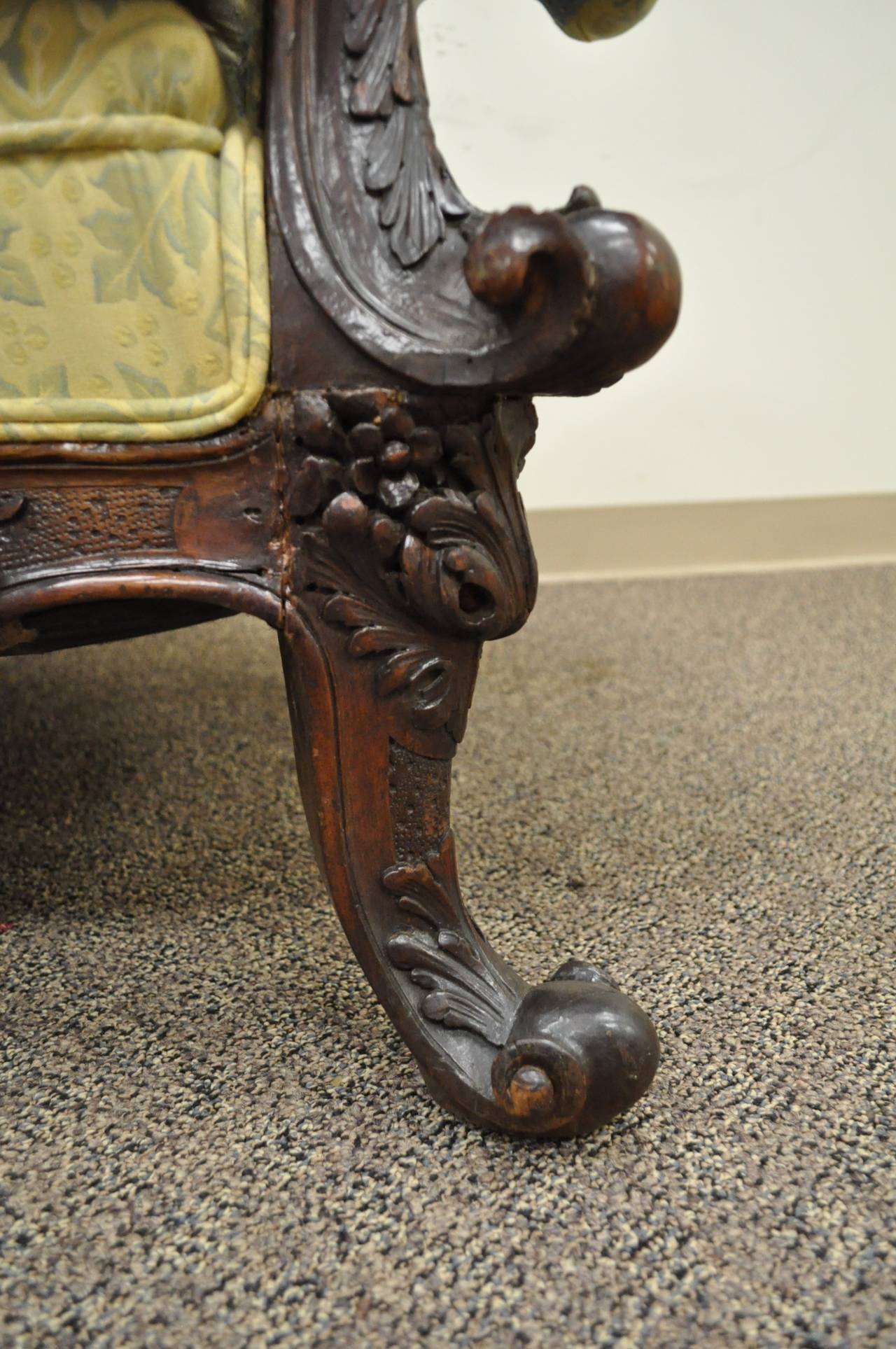 19th Century Georgian Style Rolled Arm Carved Mahogany Antique Curved ...