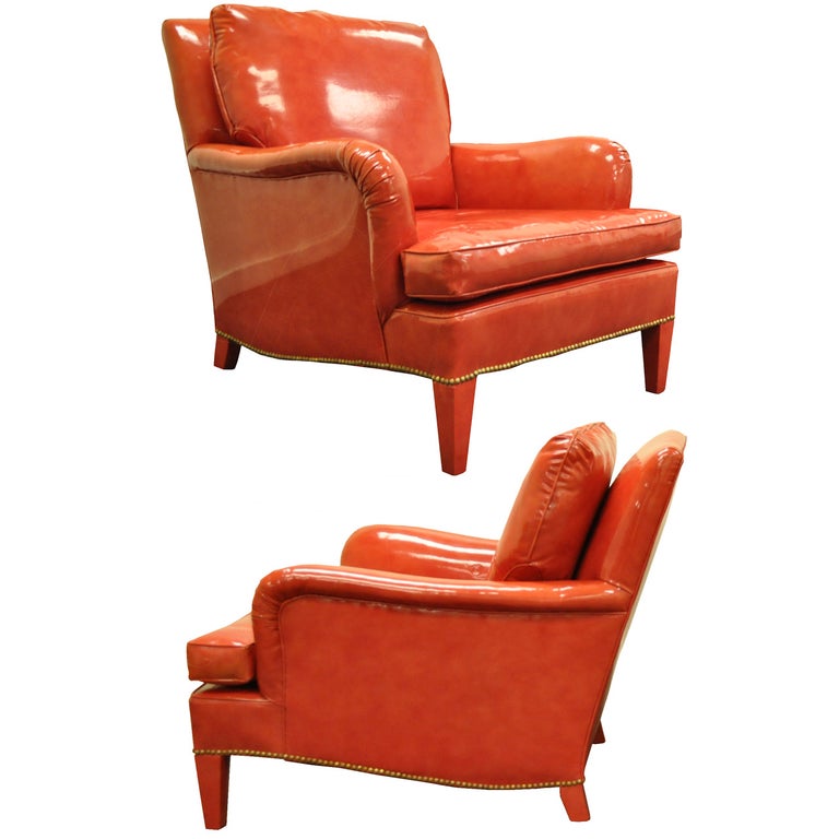 Pair of Hollywood Regency Red Vinyl English Style Fun Club Lounge ...