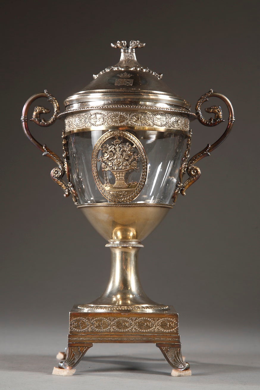 Silver mounted crystal jam pot with greyhounds For Sale at 1stDibs