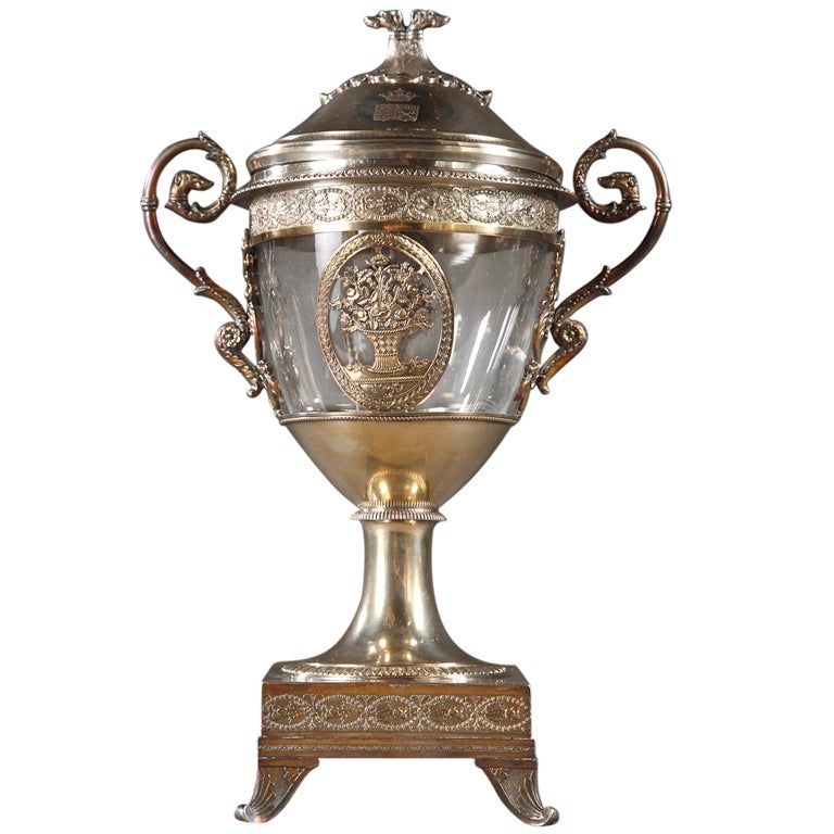 Silver mounted crystal jam pot with greyhounds For Sale at 1stDibs