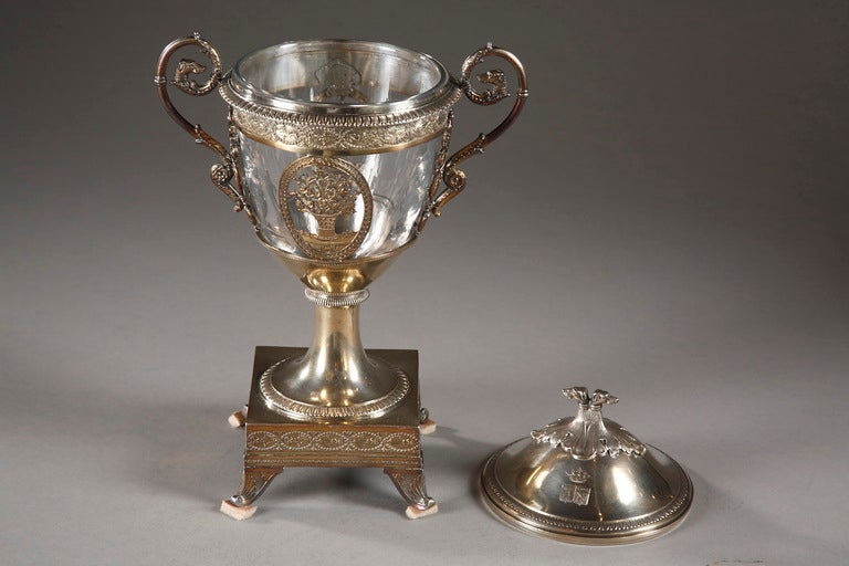 Silver mounted crystal jam pot with greyhounds For Sale at 1stDibs