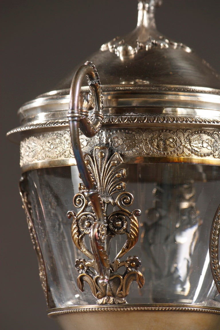 Silver mounted crystal jam pot with greyhounds For Sale at 1stDibs