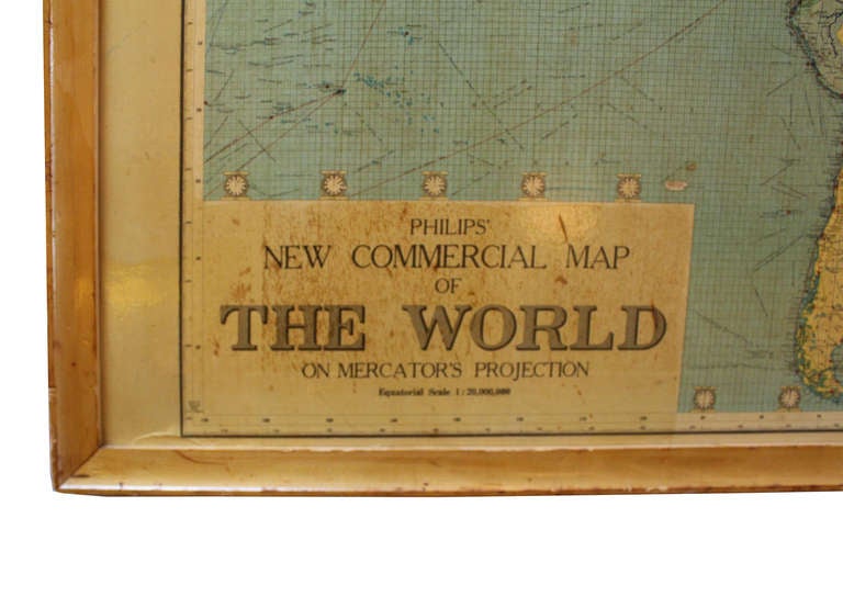large framed world map at 1stDibs