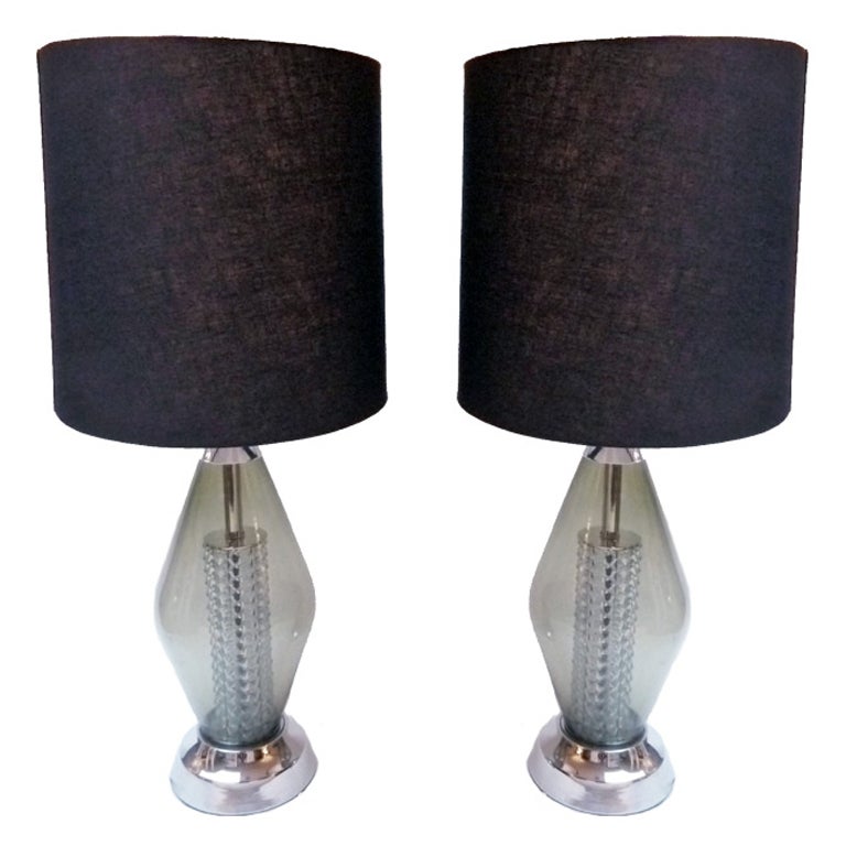 pair of vintage smoke glass lamps at 1stDibs