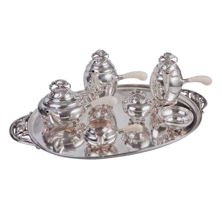 Extra Large GEORG JENSEN Silver Magnolia Tea Service at 1stDibs