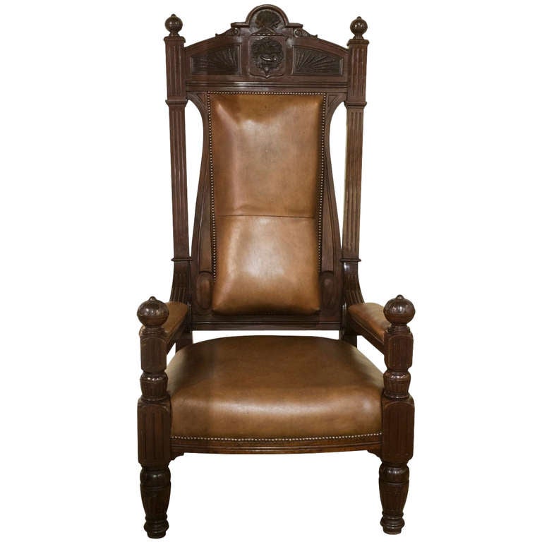 Mahogany and Leather Masonic Throne Chair at 1stDibs