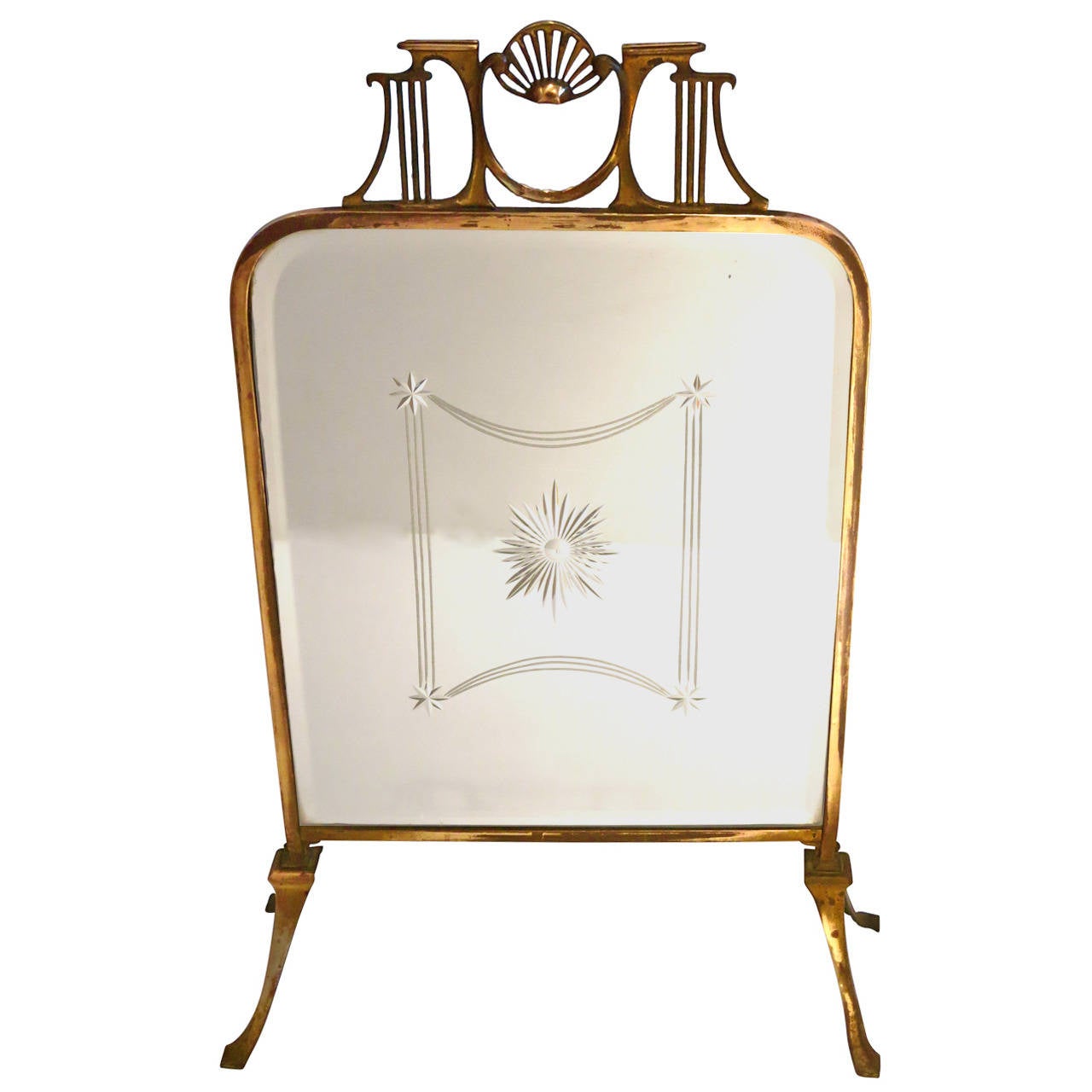 Art Nouveau Brass Fire Screen with Beveled Mirror Design Victorian ...