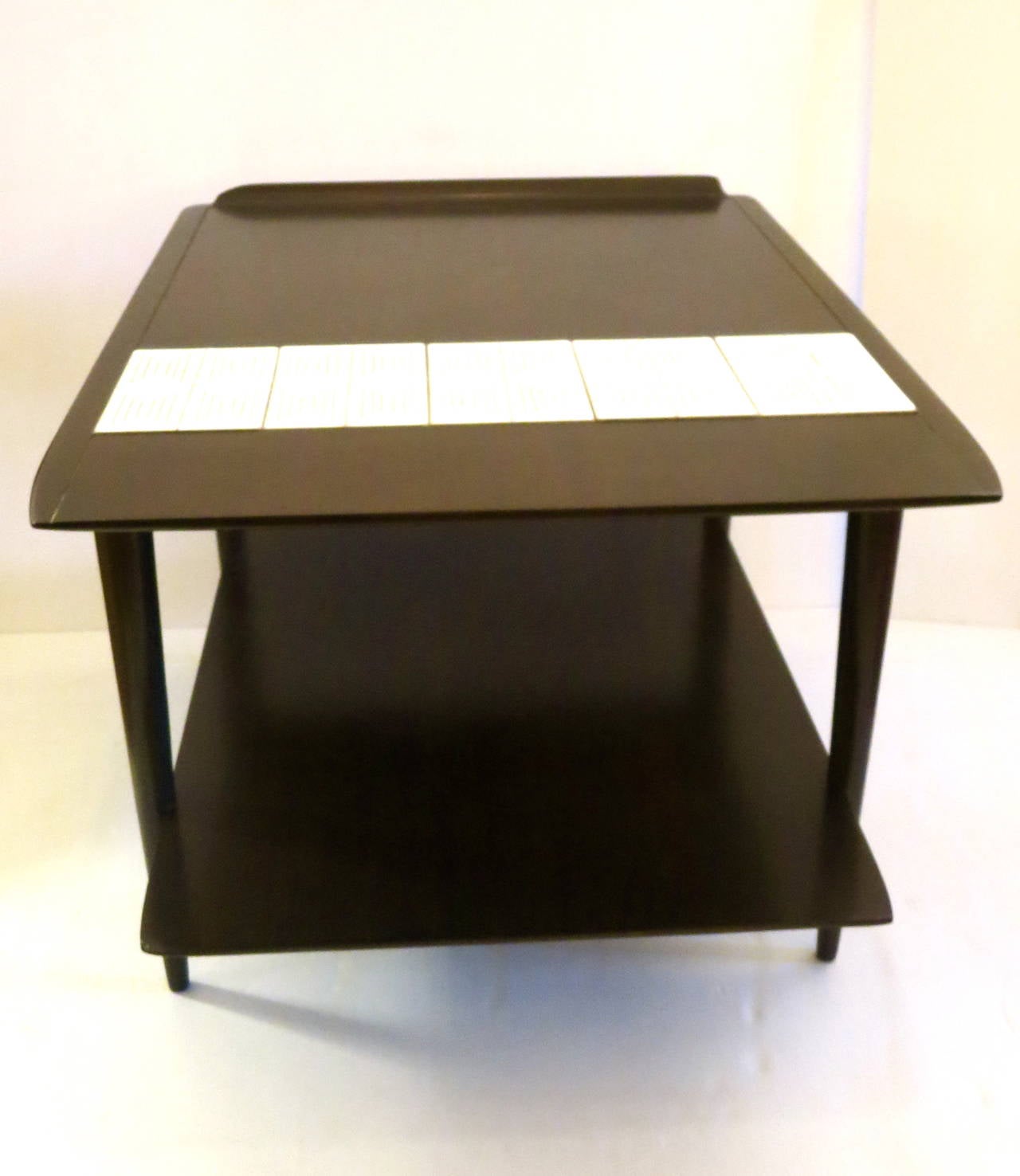 Mid-Century Wedge Edge Cocktail Table with Inlaid Tile at 1stDibs