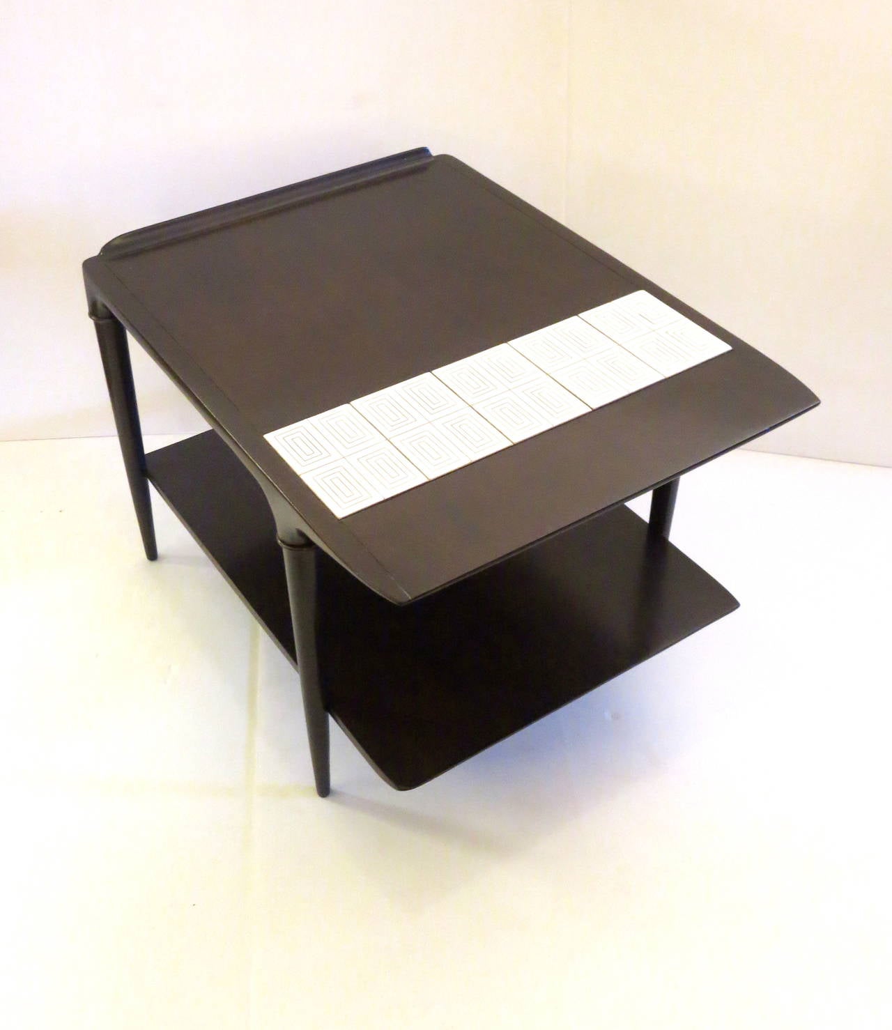 Mid-Century Wedge Edge Cocktail Table with Inlaid Tile at 1stDibs