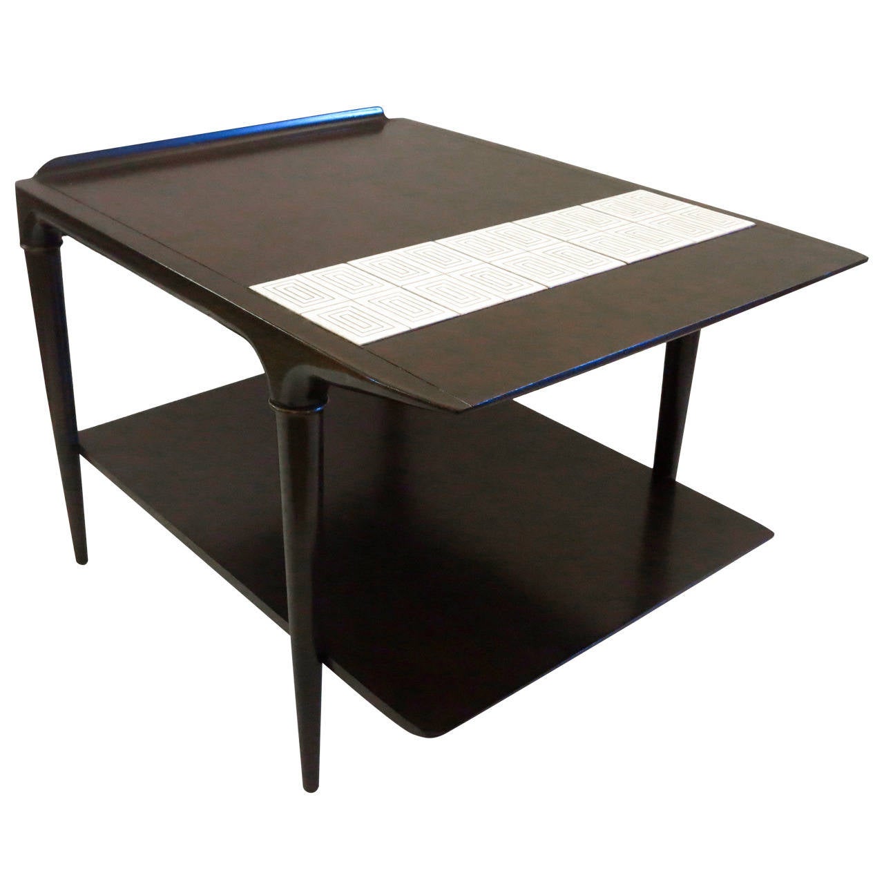Mid-Century Wedge Edge Cocktail Table with Inlaid Tile at 1stDibs