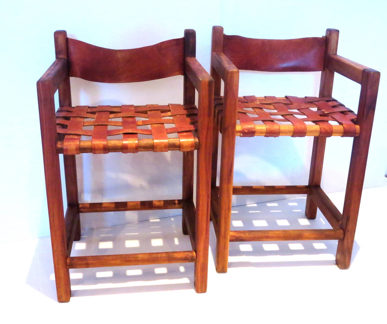 1960s pair of tall leather strap arm bar stools Mexican moderrn at 1stDibs