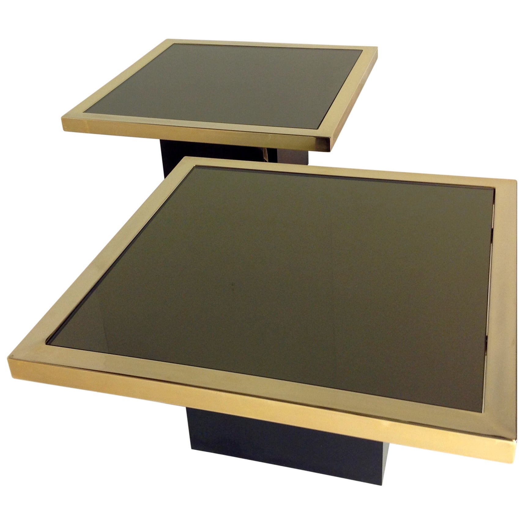 Two Side Tables Chrome and Plated with 23-Karat Gold and Smoked Mirror ...