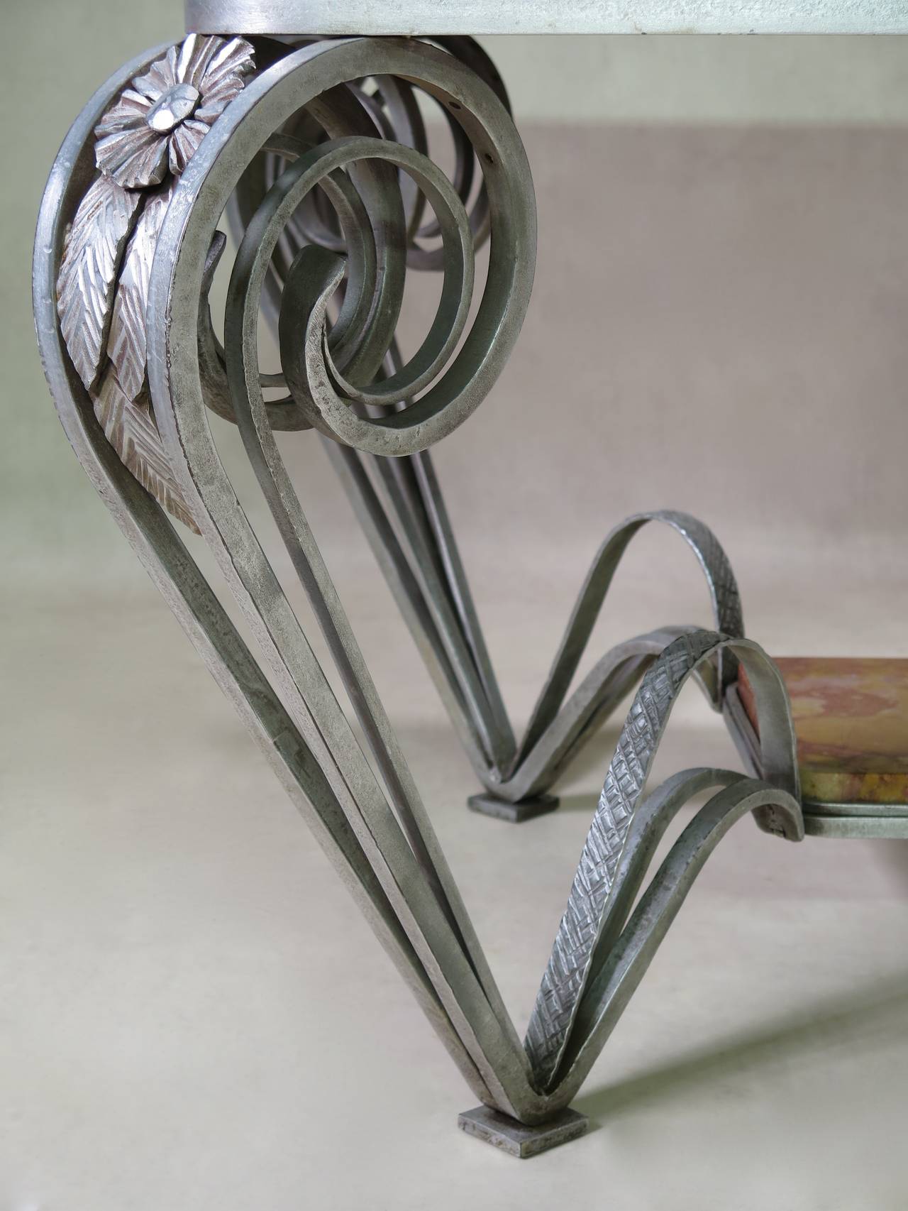 French Art Deco Wrought Iron and Marble "Flower" Table, circa 1930s at ...