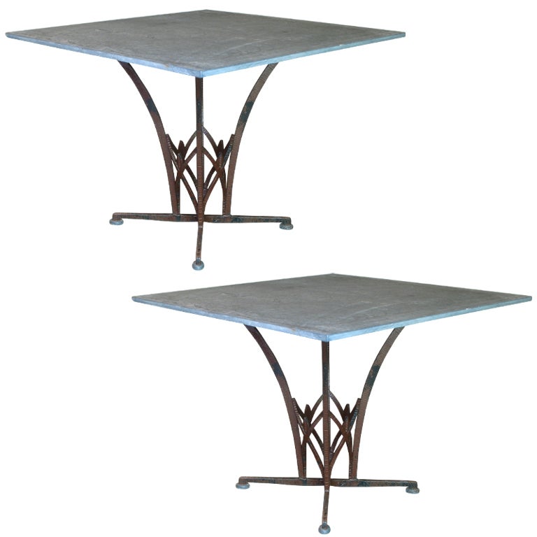 Pair of Wrought Iron and Slate Art Deco Tables at 1stDibs