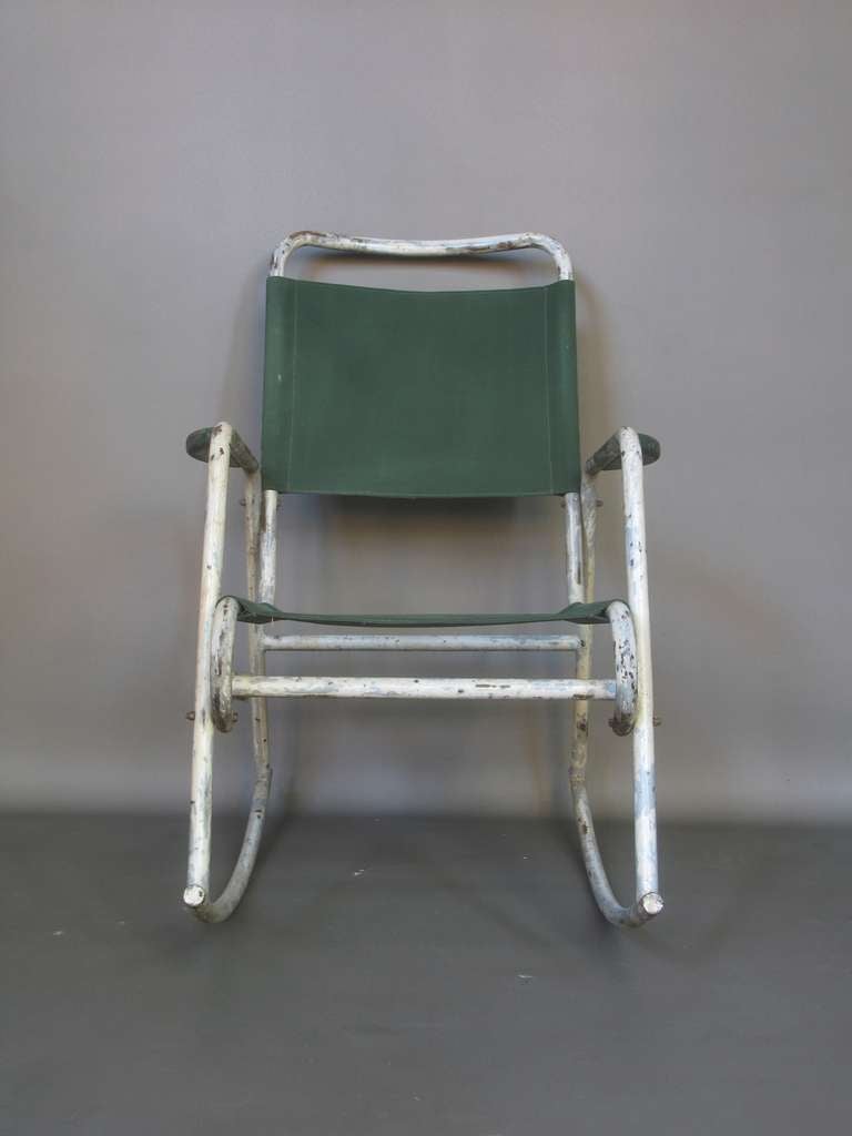 Pair of Tubular Metal and Canvas Rocking Chairs at 1stDibs