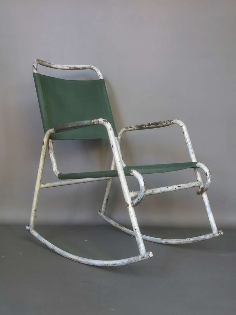 Pair of Tubular Metal and Canvas Rocking Chairs at 1stDibs