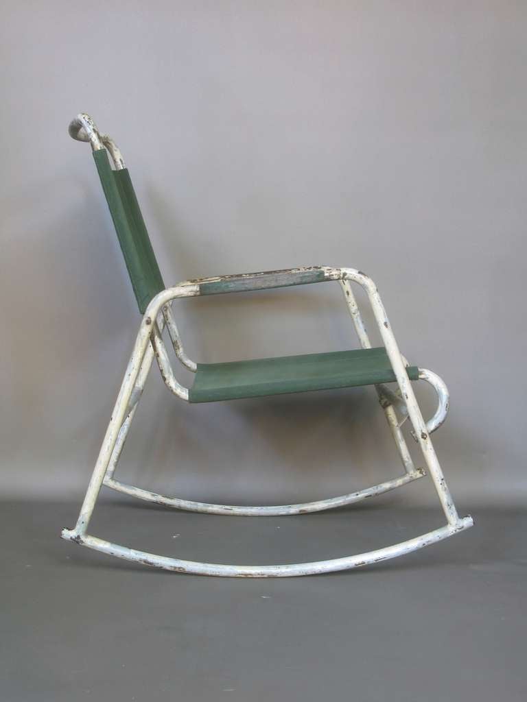 Pair of Tubular Metal and Canvas Rocking Chairs at 1stDibs