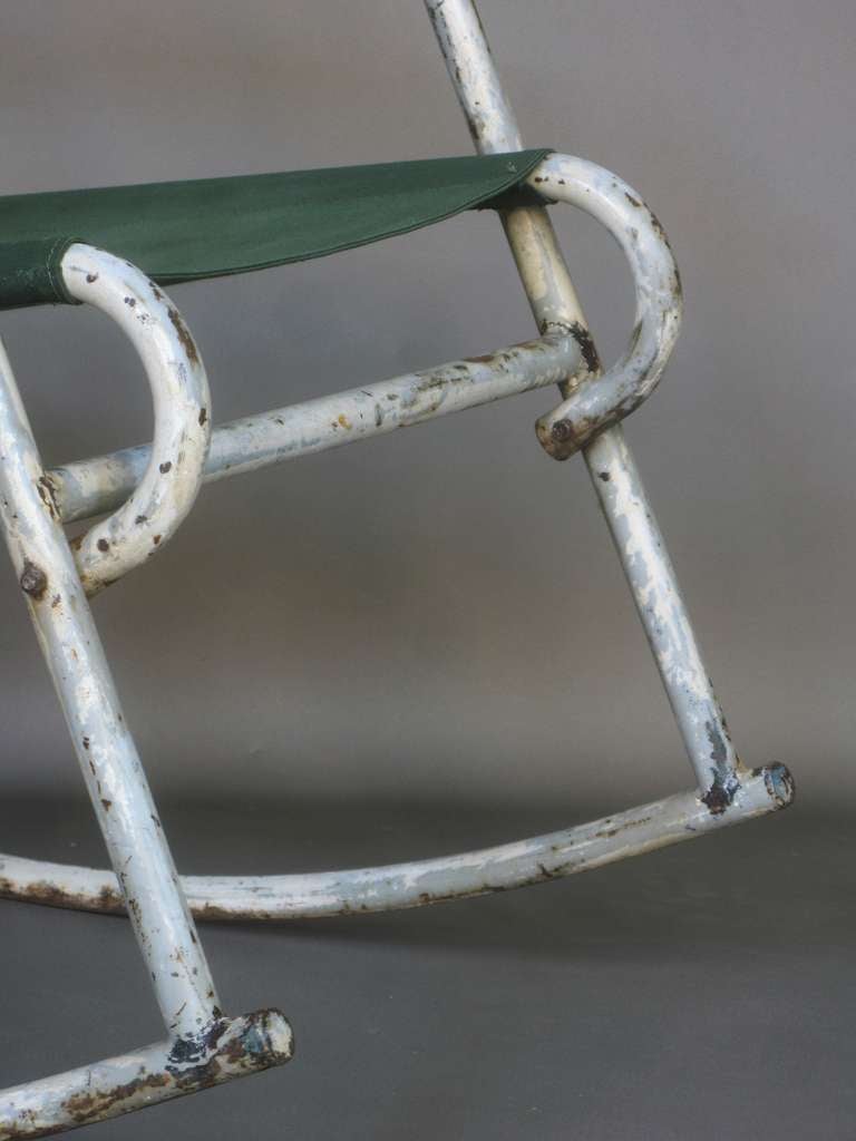 Pair of Tubular Metal and Canvas Rocking Chairs at 1stDibs
