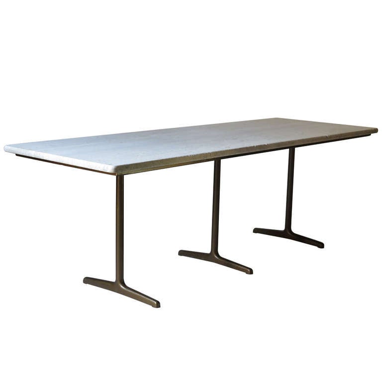 Long Dining Table with Stone Top and Cast-Iron Base, France, 1920s at ...
