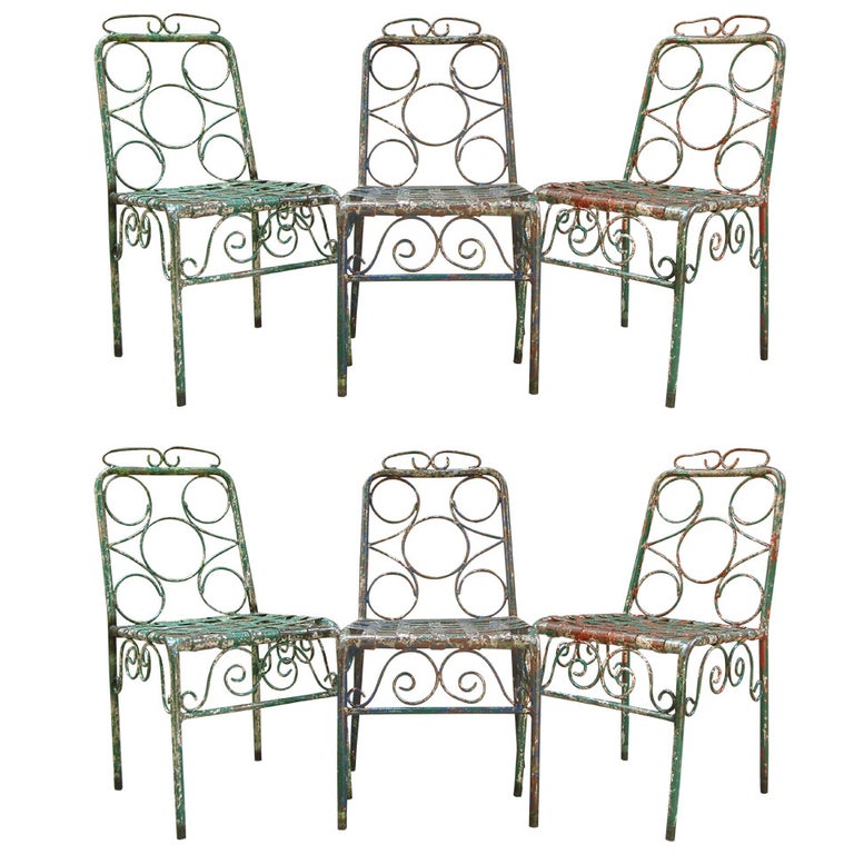 Set of Six Painted Iron Chairs at 1stDibs