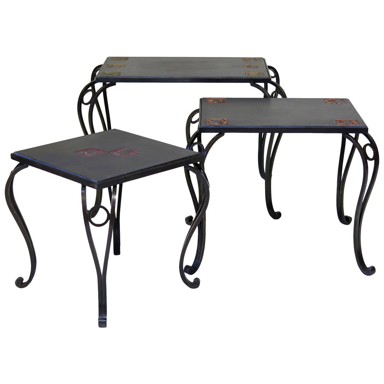 Set of 3 Wrought-Iron and Marble Nesting Tables - France, 1950s For ...