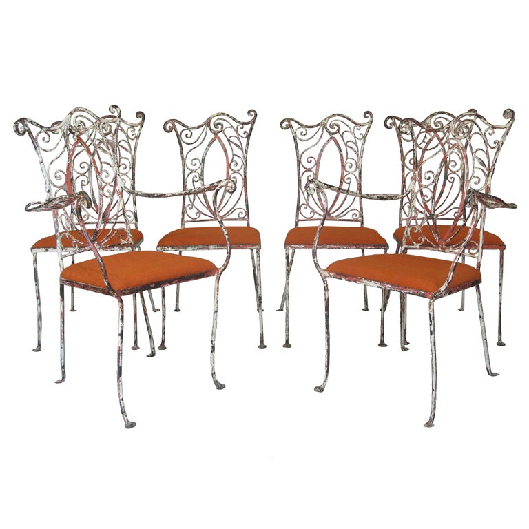 Set of Four Wrought Iron Chairs and Two Armchairs at 1stDibs