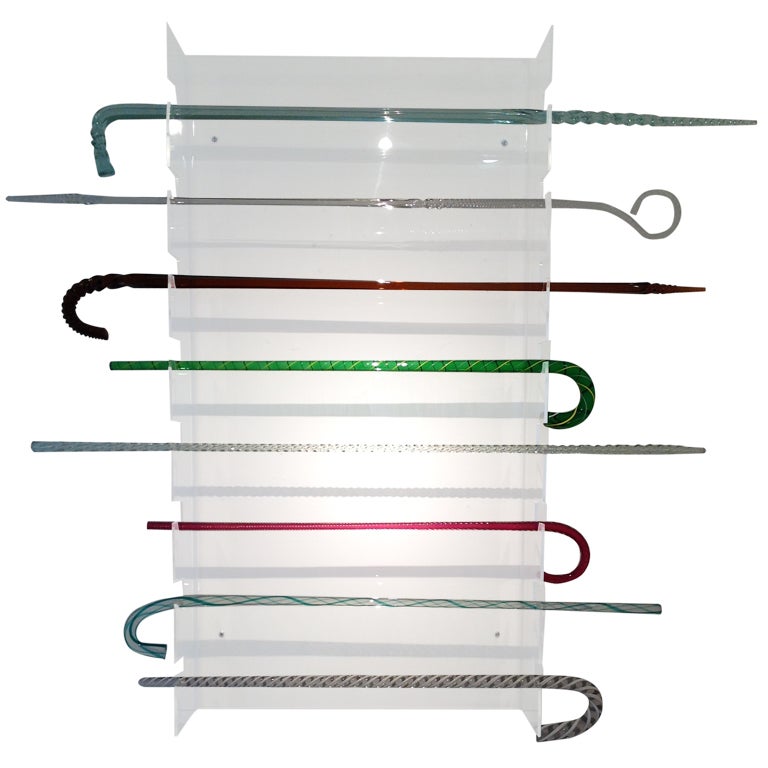 Vintage Glass Cane Collection With Lucite Wall Display at 1stDibs ...