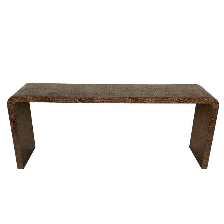 Gorgeous Leather Console Table with a Faux Crocodile Design at 1stDibs