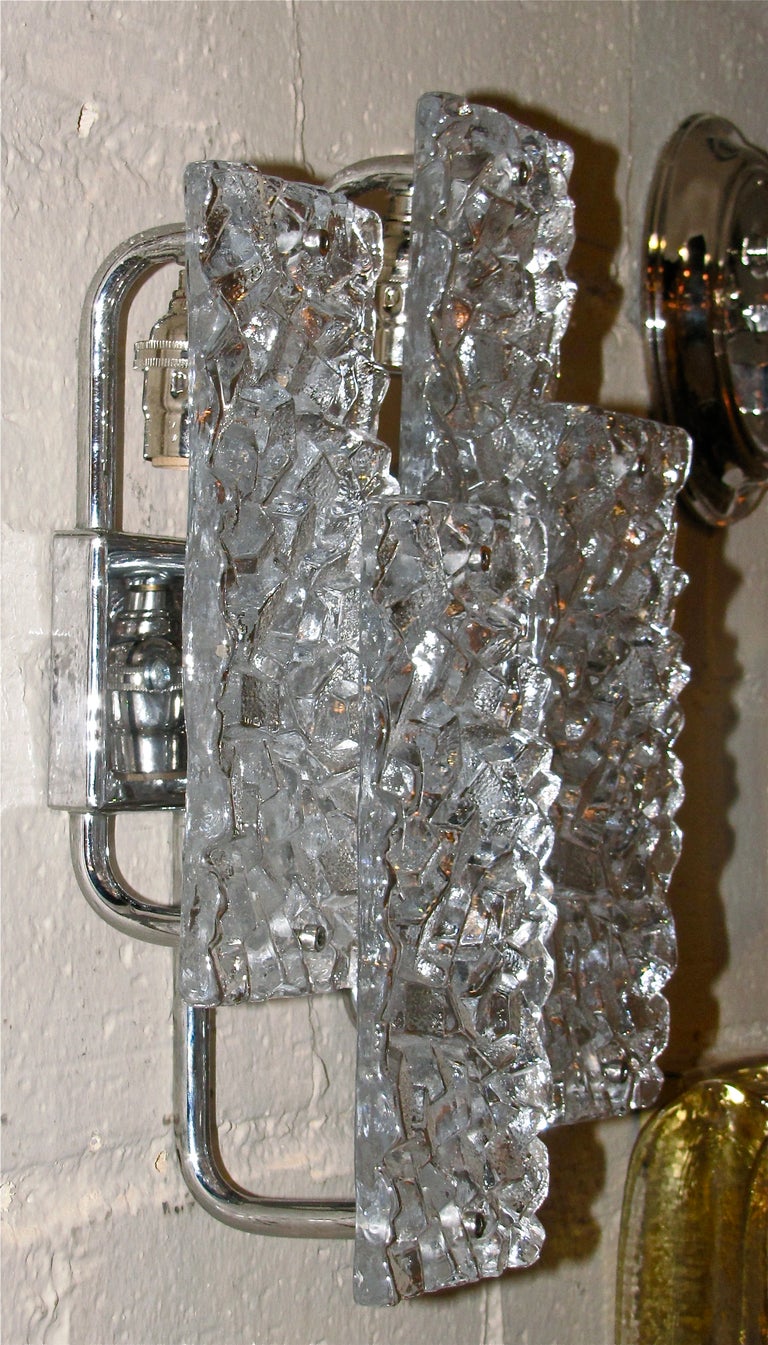 Pair Kalmar Textured Glass Panel Wall Light Sconces at 1stDibs