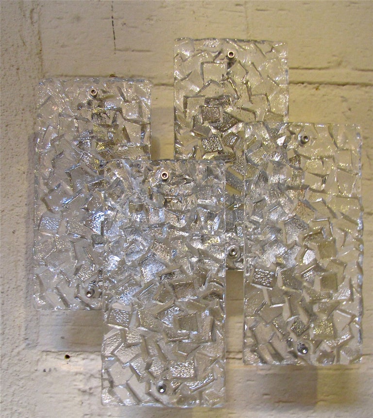 Pair Kalmar Textured Glass Panel Wall Light Sconces at 1stDibs