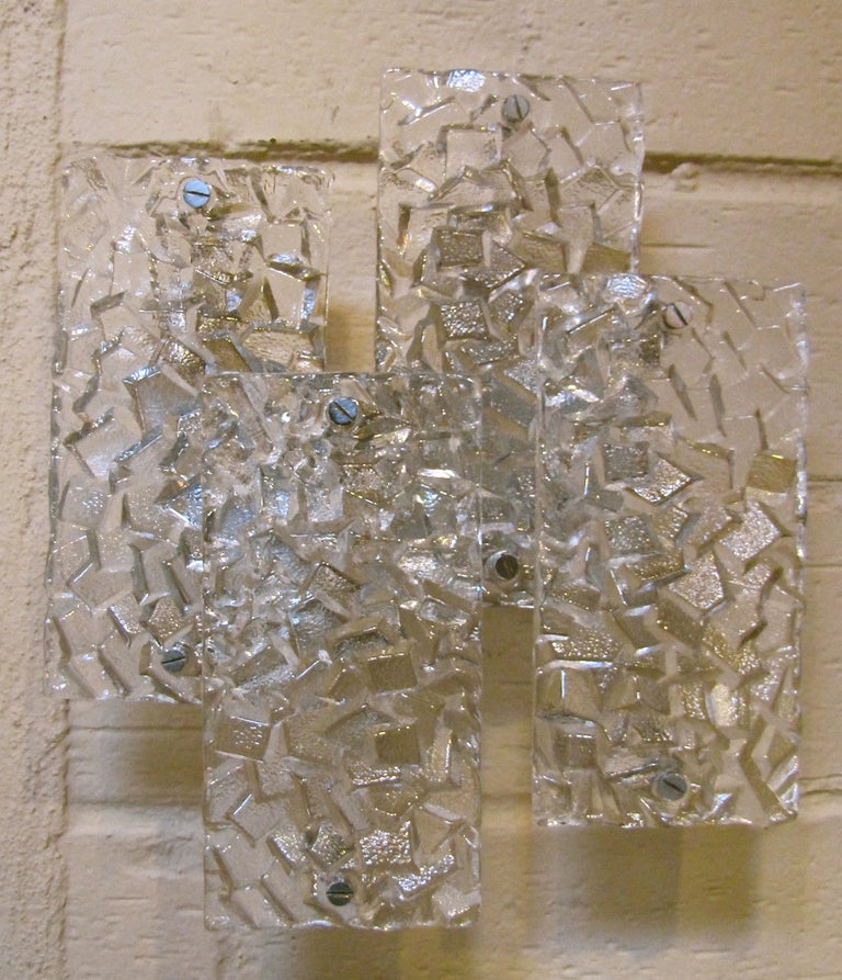 Pair Kalmar Textured Glass Panel Wall Light Sconces at 1stDibs