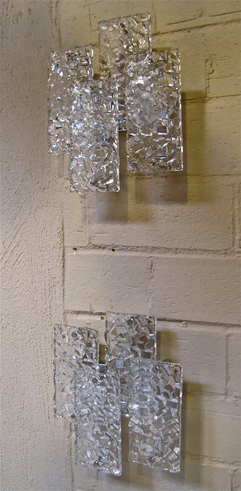 Pair Kalmar Textured Glass Panel Wall Light Sconces at 1stDibs