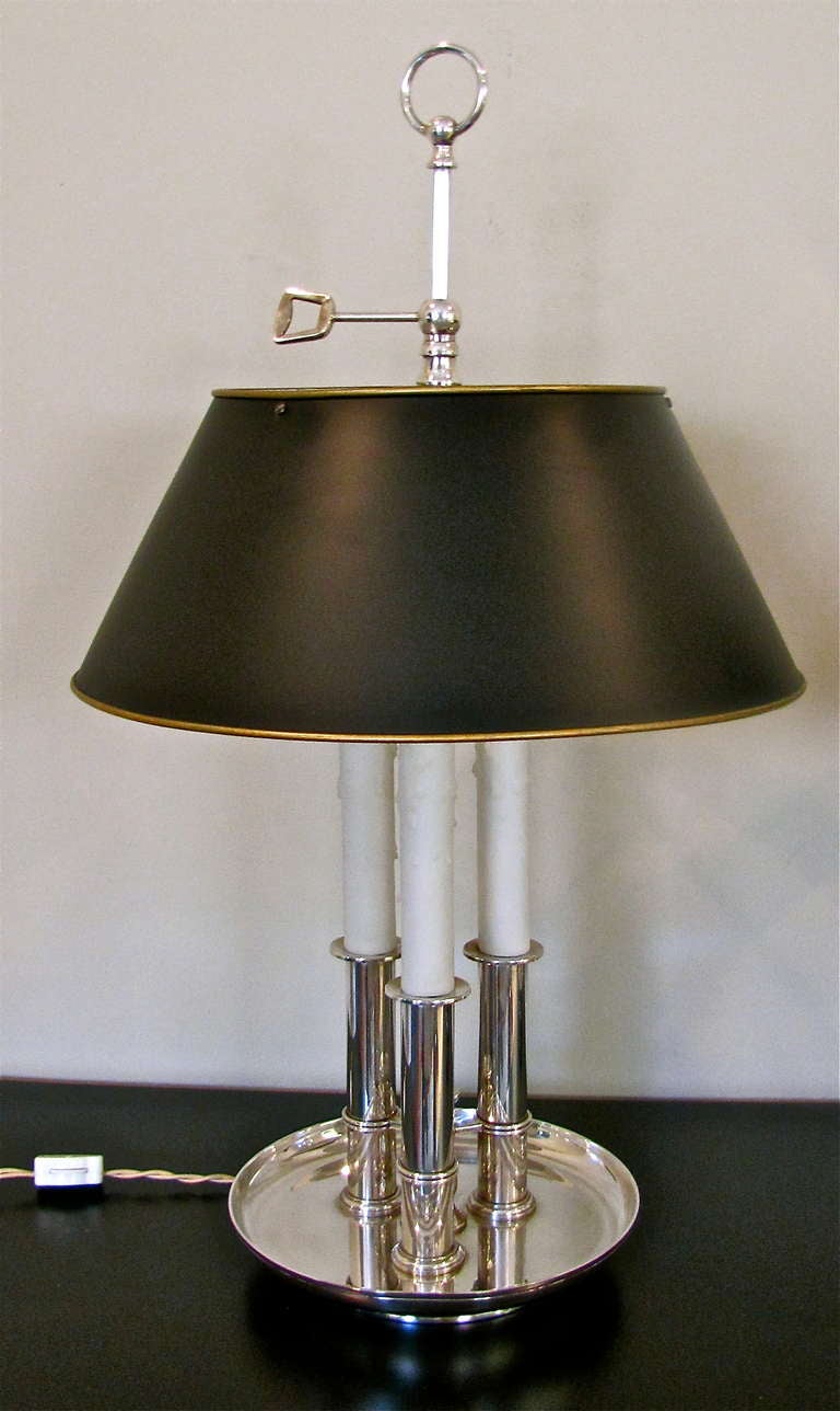 Pair Maison Charles 1940's French Silver Malmaison Bouillotte Lamps For ...