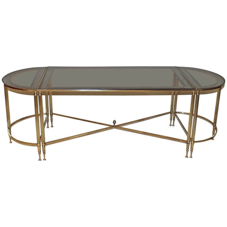French Jansen Style Three-Piece Brass Cocktail Table For Sale at 1stDibs