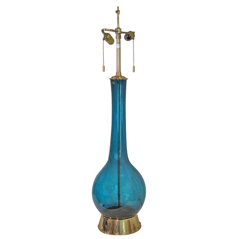 Large Marbro Swedish Teal Glass Table Lamp at 1stDibs