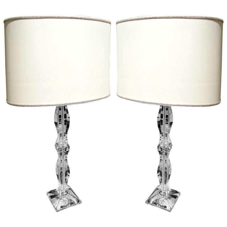 Elegant pair of crystal lamps with contemporary lampshades For Sale at ...