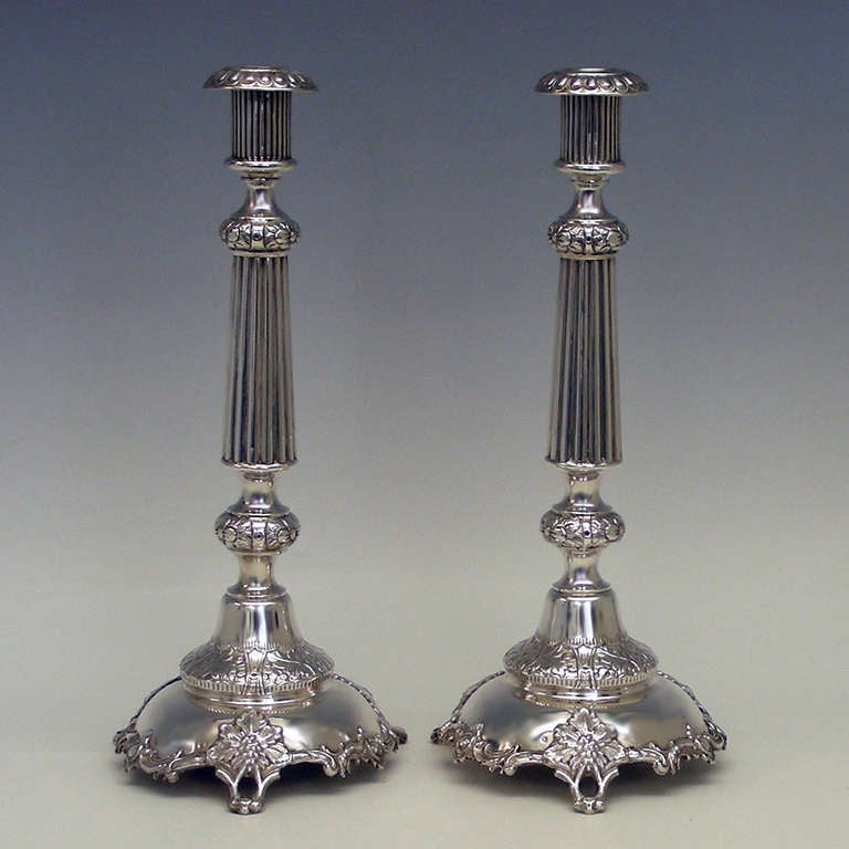 Pair of Tall Russian Silver Candlesticks at 1stDibs