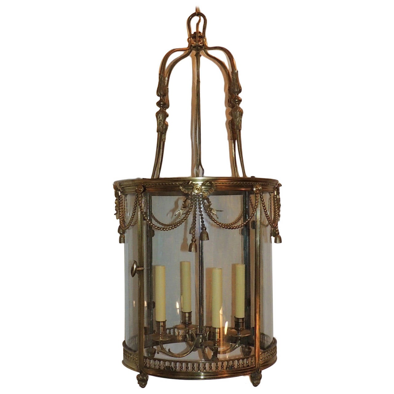 French Ormolu Bronze Large Bow, Ribbon and Tassel -Four Light Lantern ...