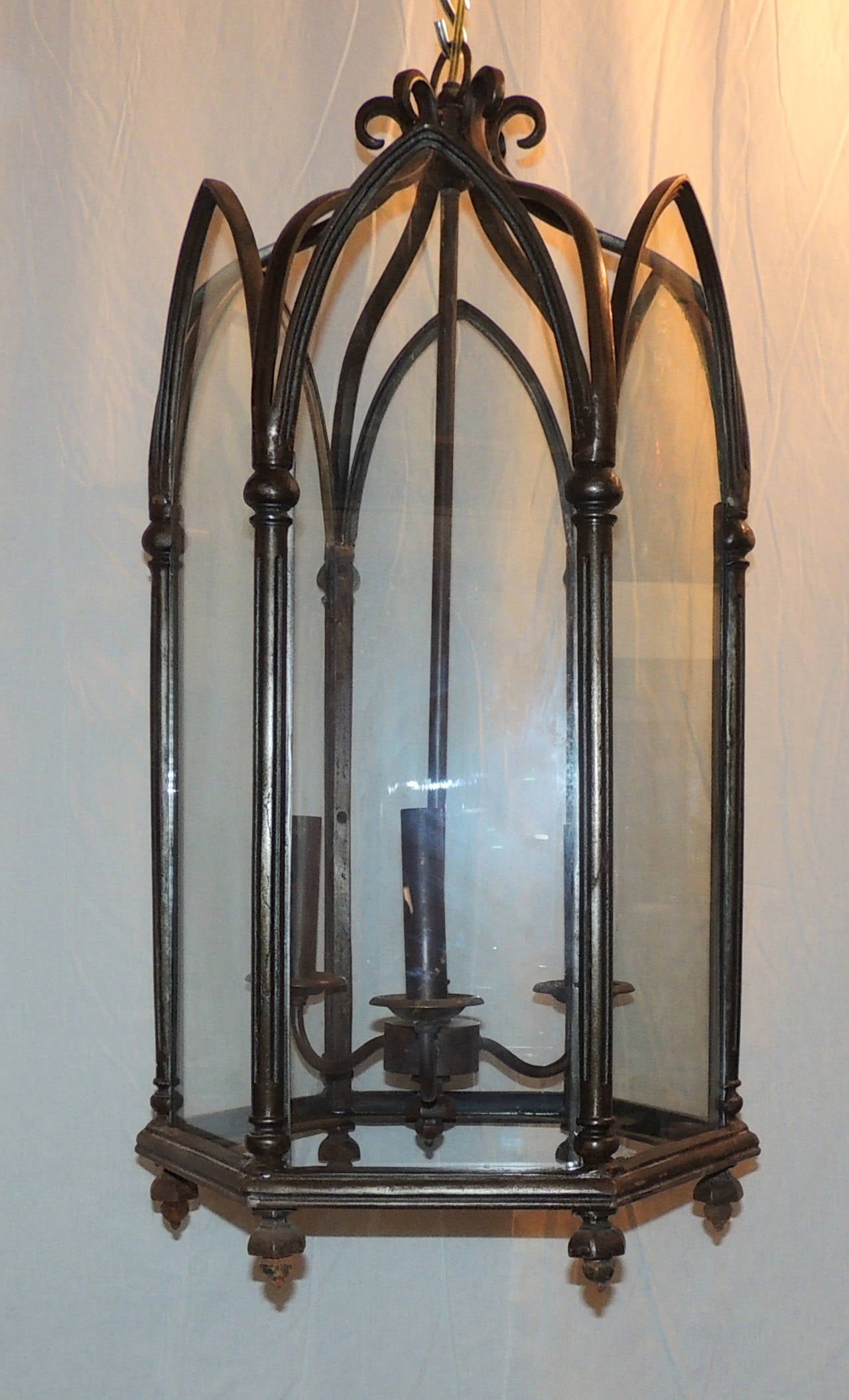 Amazing Set of Three Victorian Gothic Tudor Silvered Lantern Chandelier ...