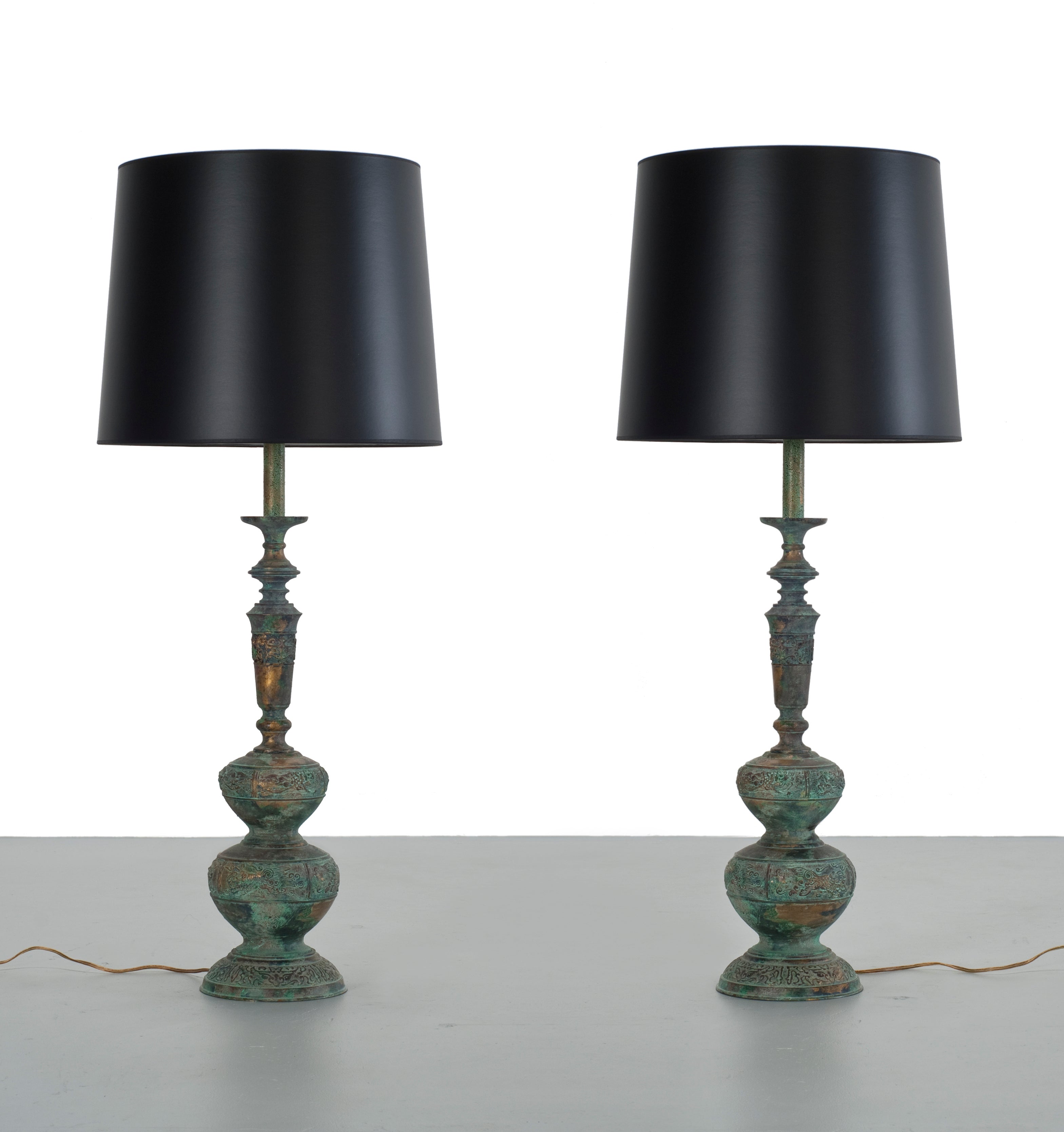 Pair Of Bronze Verdigris Table Lamps For Sale at 1stDibs