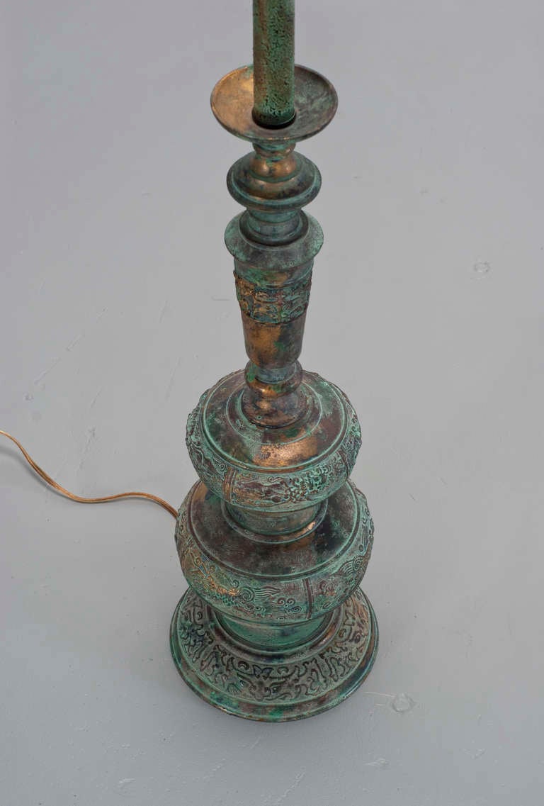 Pair Of Bronze Verdigris Table Lamps For Sale at 1stDibs
